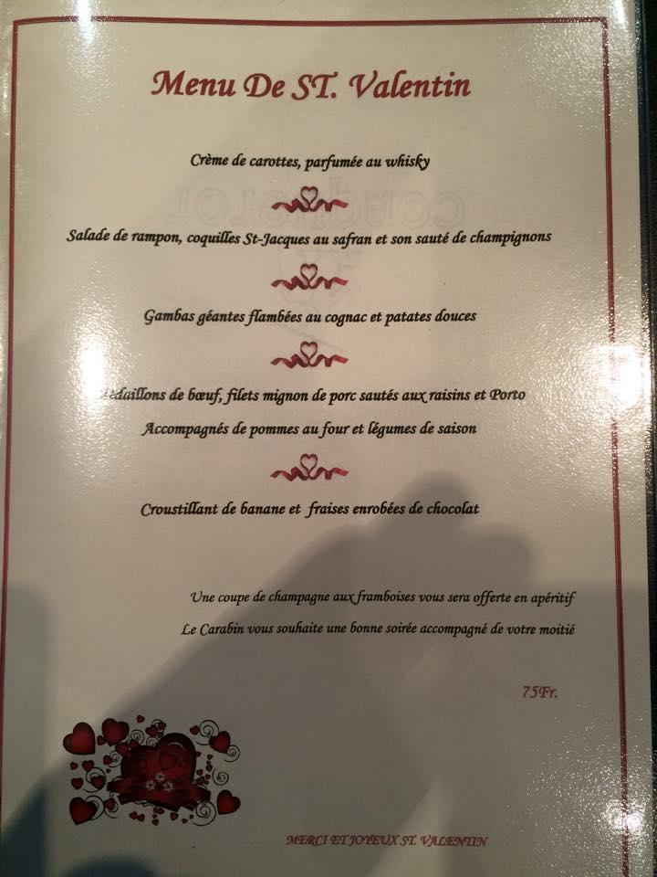 Menu at Le Carabin, Geneva