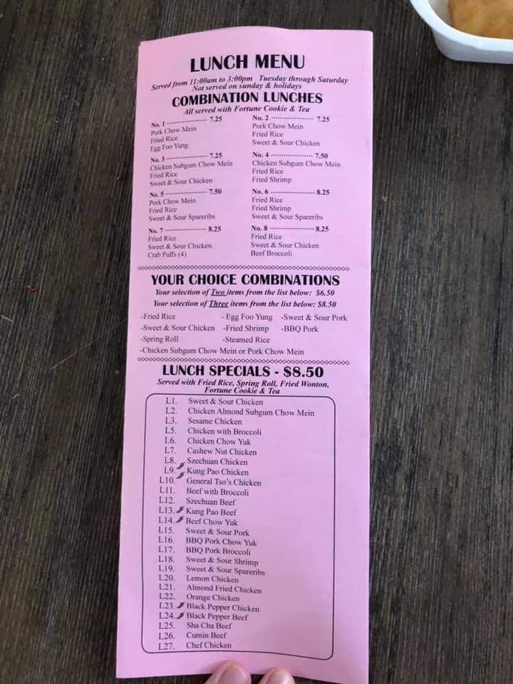 Menu at Orient Cafe, The Dalles