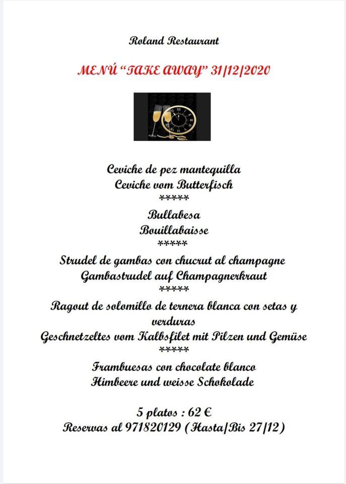 Menu at Restaurant Roland, Porto Cristo