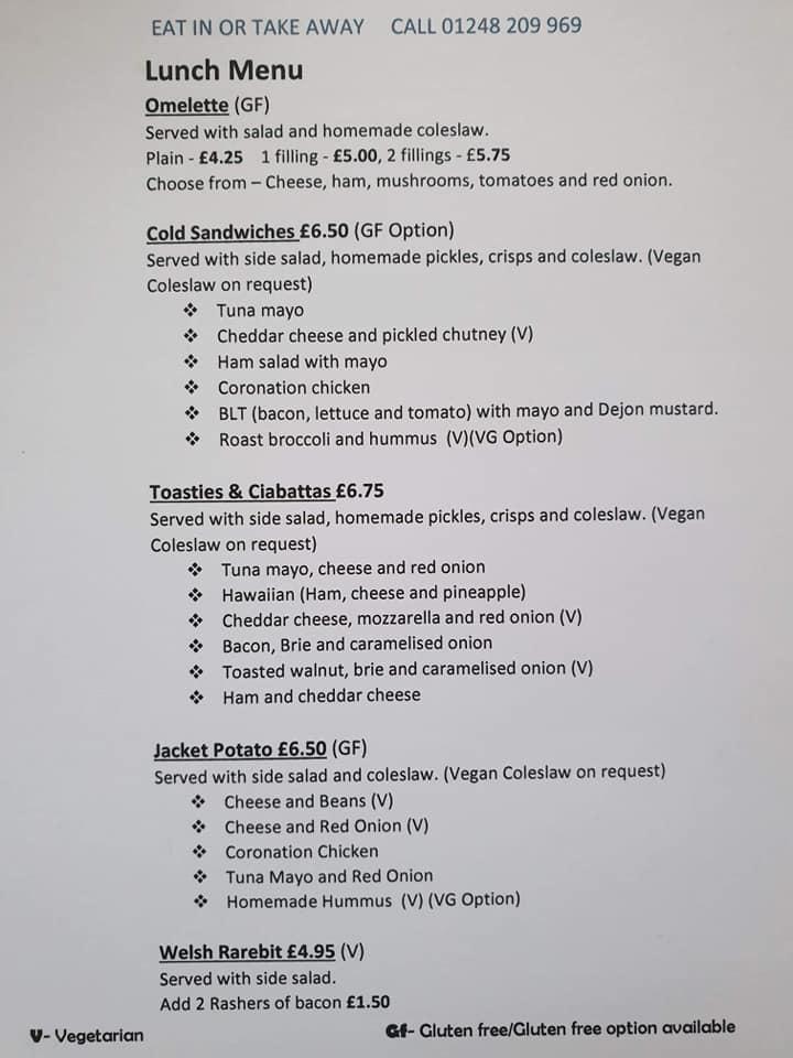 Menu at Riverside Cafe, Llanfairfechan