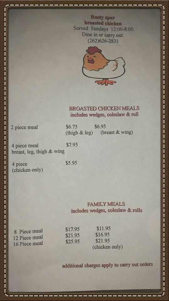 Menu at Rusty Spur Saloon pub & bar, Kewaskum