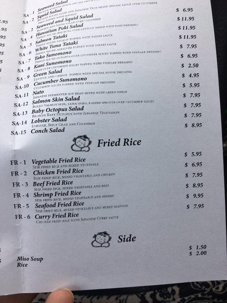 Menu at Sachiko Sushi restaurant, Tucson, N Wilmot Rd