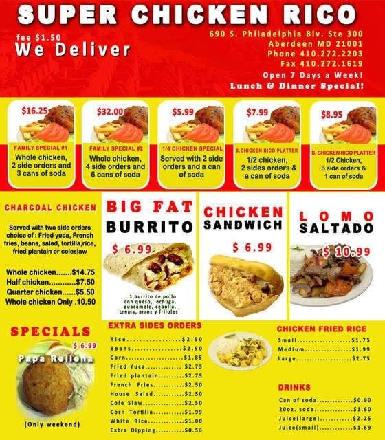 Menu at Super Chicken Rico restaurant, Aberdeen