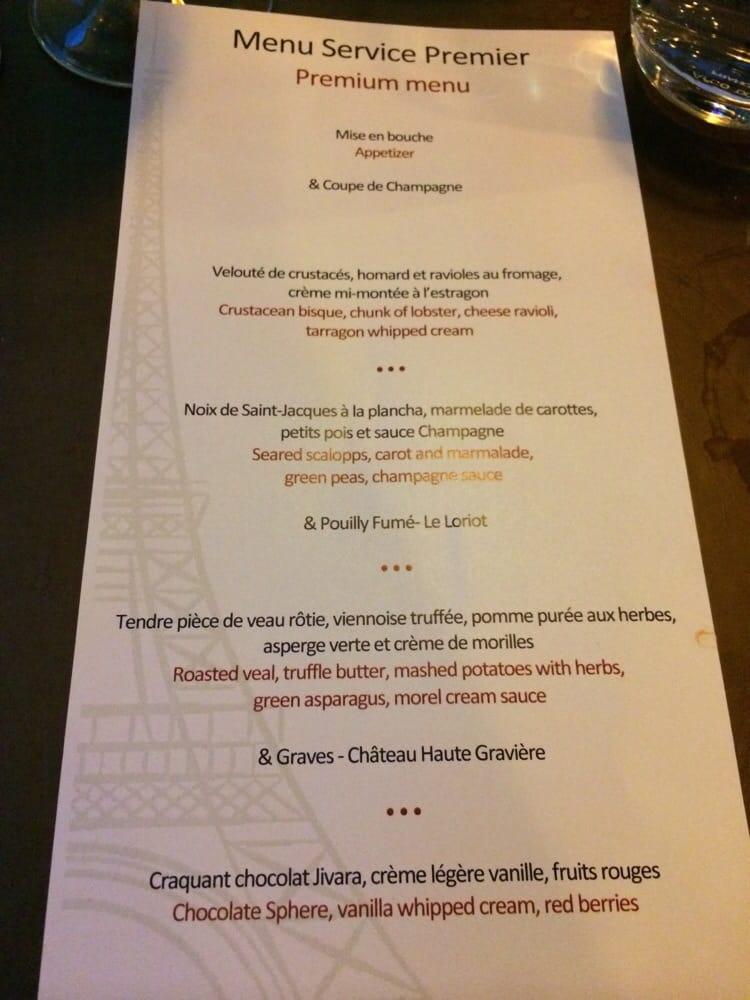 Menu at Madame Brasserie restaurant, Paris, Eiffel Tower