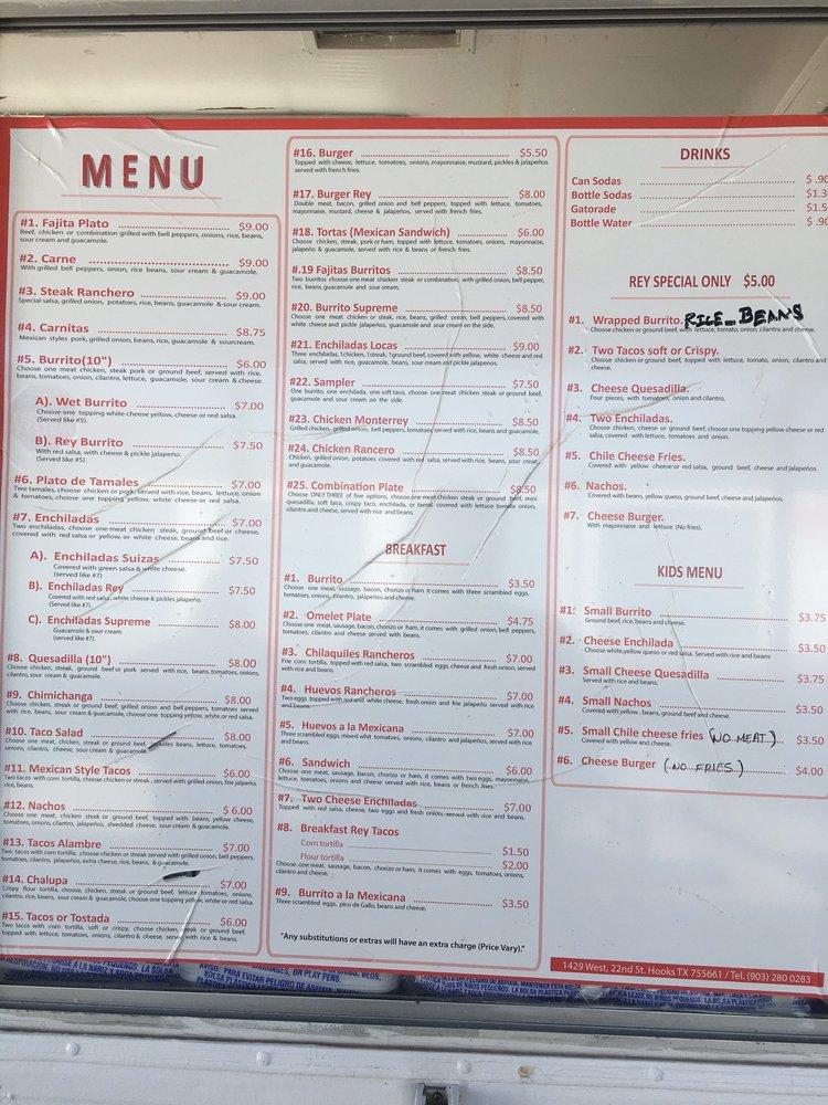 Menu at El Rey restaurant, Hooks, W 22nd St