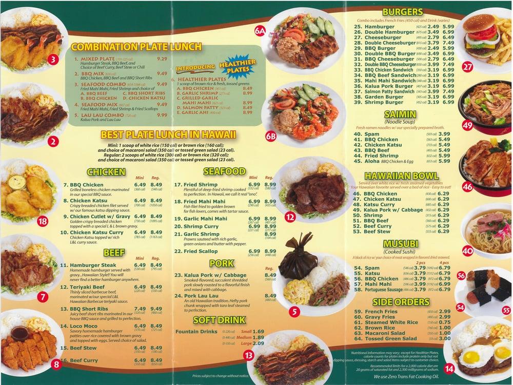 Menu at L&L Hawaiian Barbecue, Kailua-Kona, 74-5035 Queen Ka'ahumanu Hwy