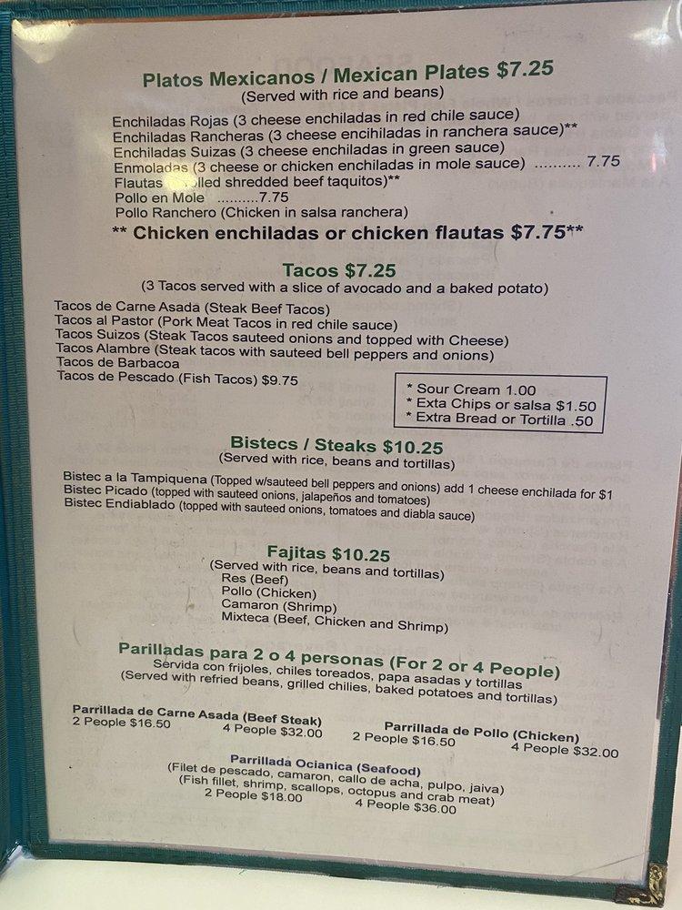 Menu at La Playita restaurant, El Paso, Dyer St