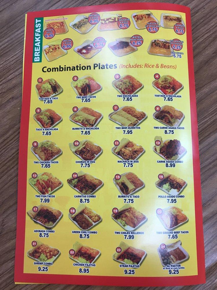 Menu at Los Betos restaurant, Mesa