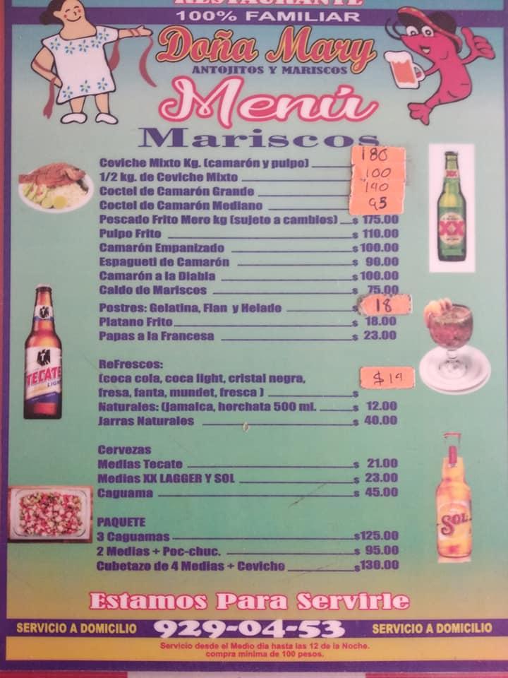 Menu at Restaurante Doña Mary mariskeria, Merida