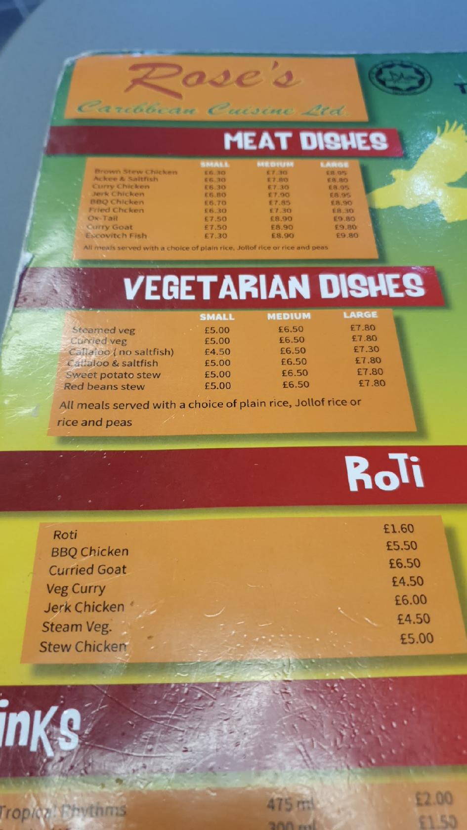 Menu at Kelly's Caribbean Cuisine Ltd restaurant, Watford