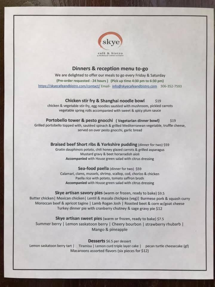 Menu at Skye Cafe & Bistro, Regina