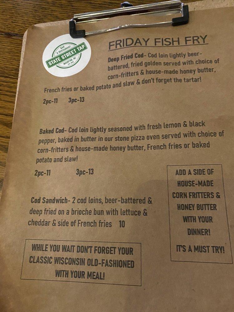 Menu at State Street Tap pizzeria, Mauston
