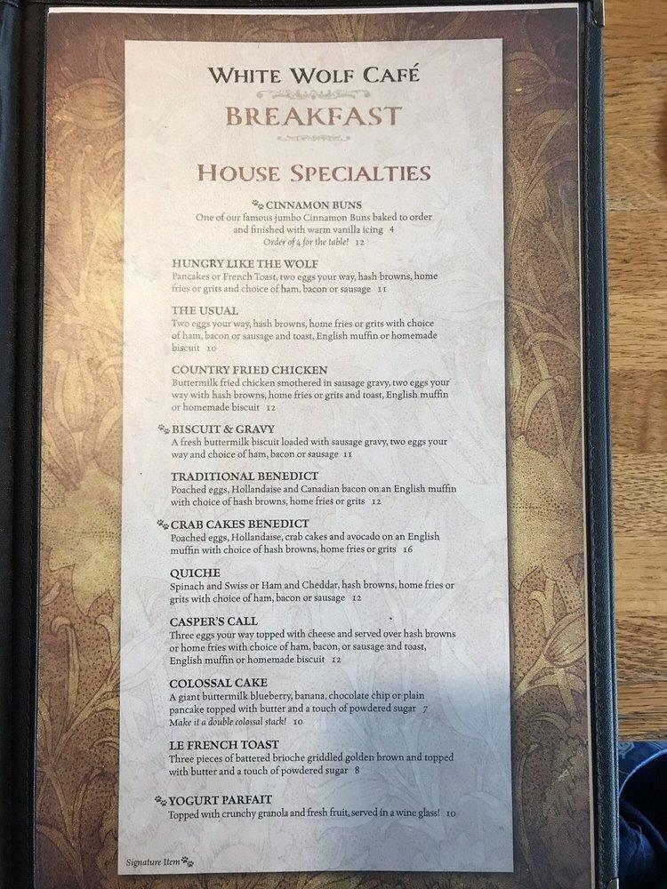 Menu at White Wolf Cafe, Orlando
