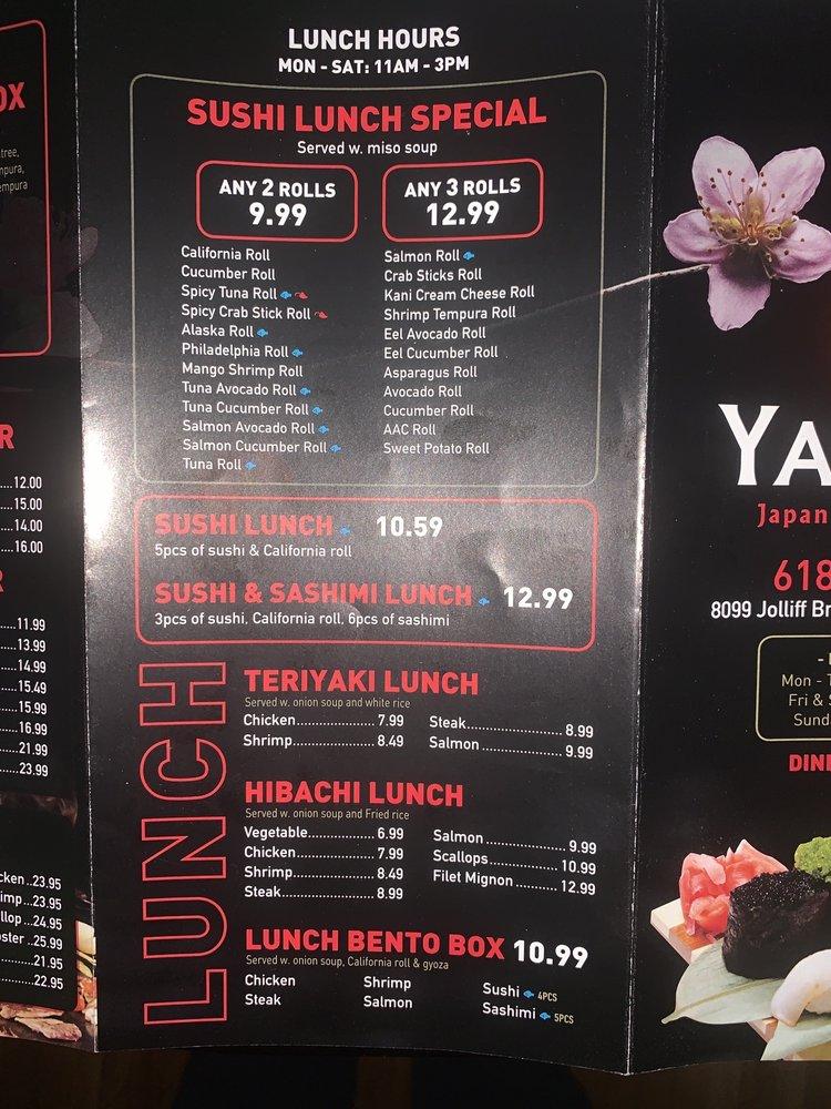 Menu at Yamato Japanese Steakhouse, Centralia