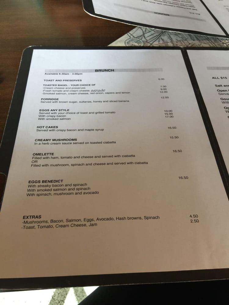 Menu at 1920s Cafe, Auckland