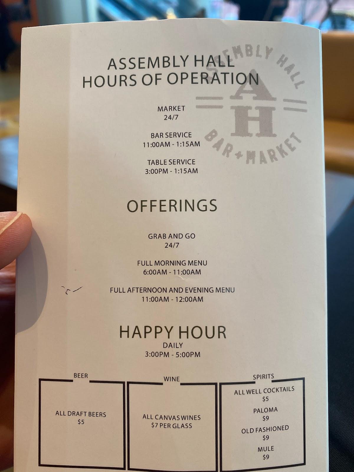 Menu at Assembly Hall Bar + Market, Denver