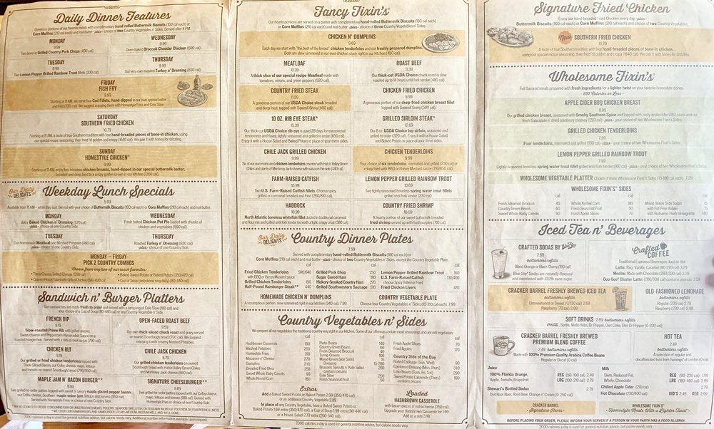 Menu at Cracker Barrel Old Country Store, Kerrville