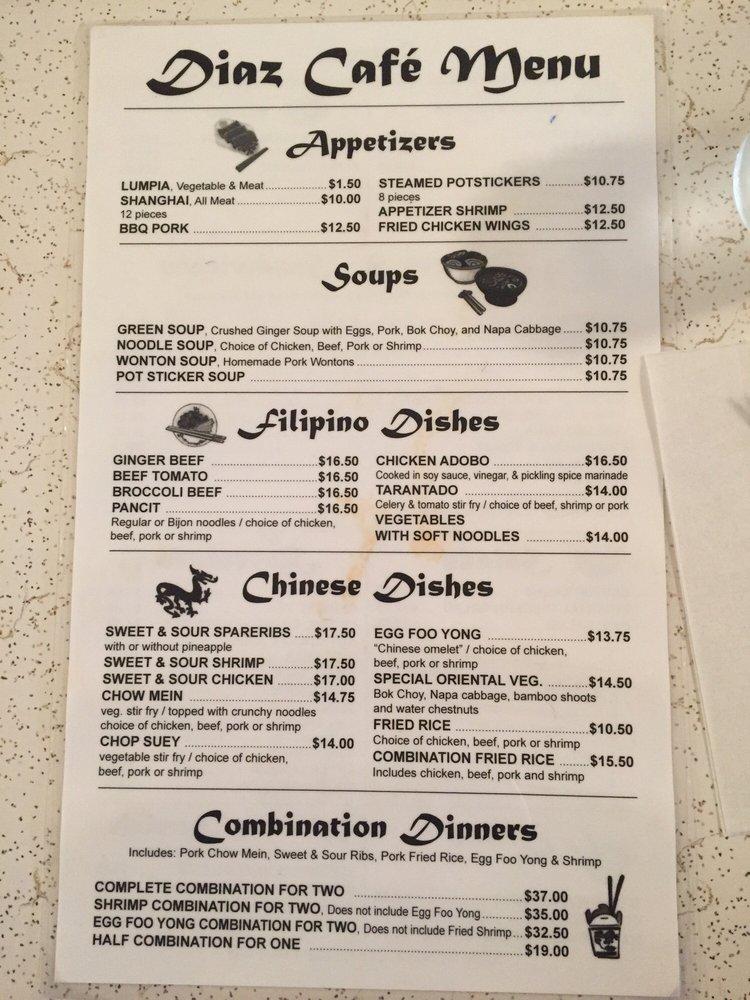 Menu at Diaz Cafe, Ketchikan