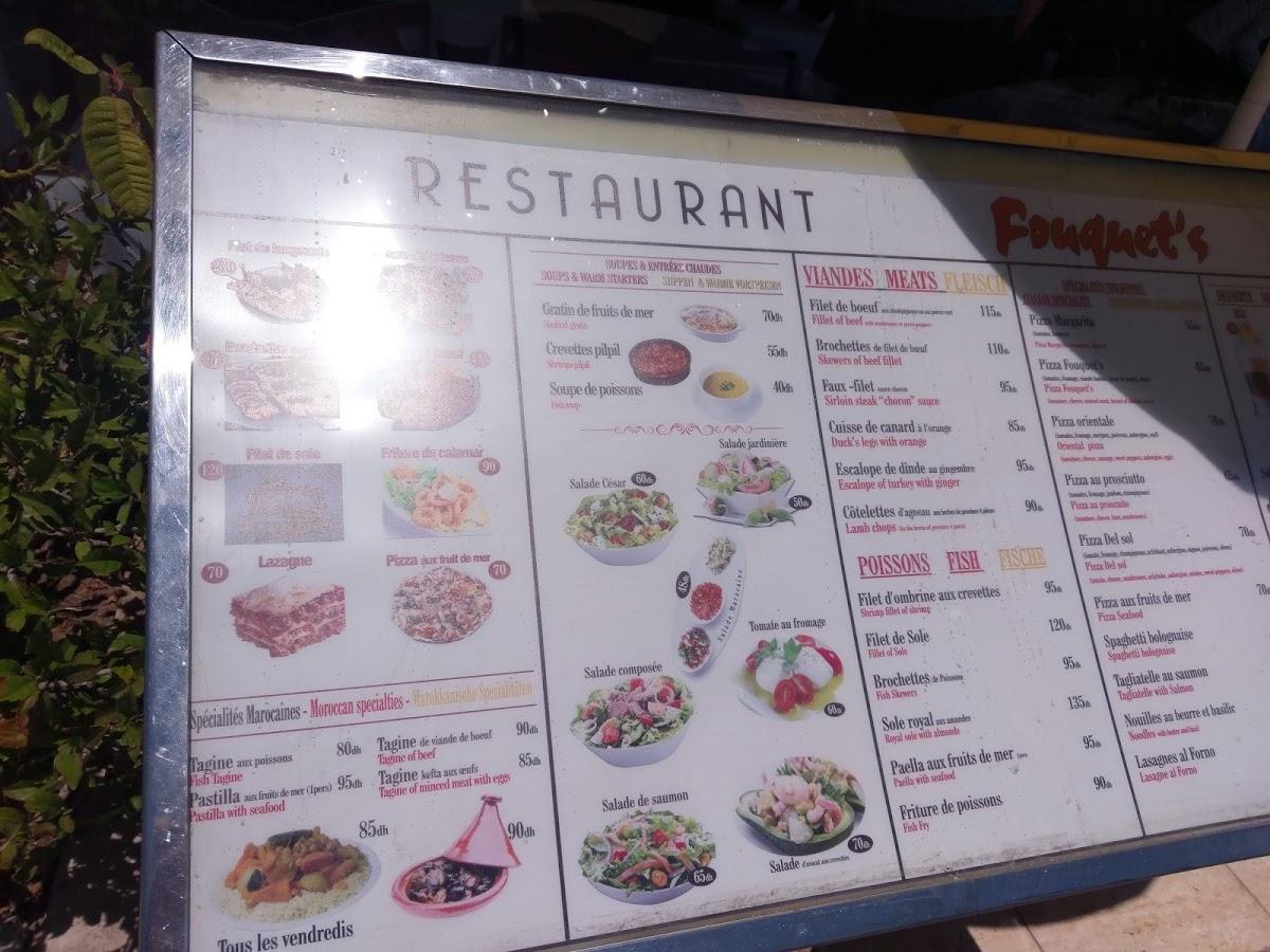 Menu at Fouquet's pub & bar, Agadir