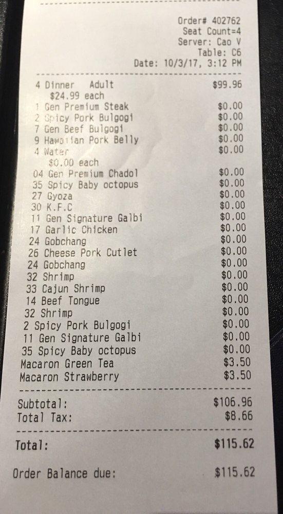 Menu at Gen Korean BBQ House, Tempe, E Rio Salado Pkwy