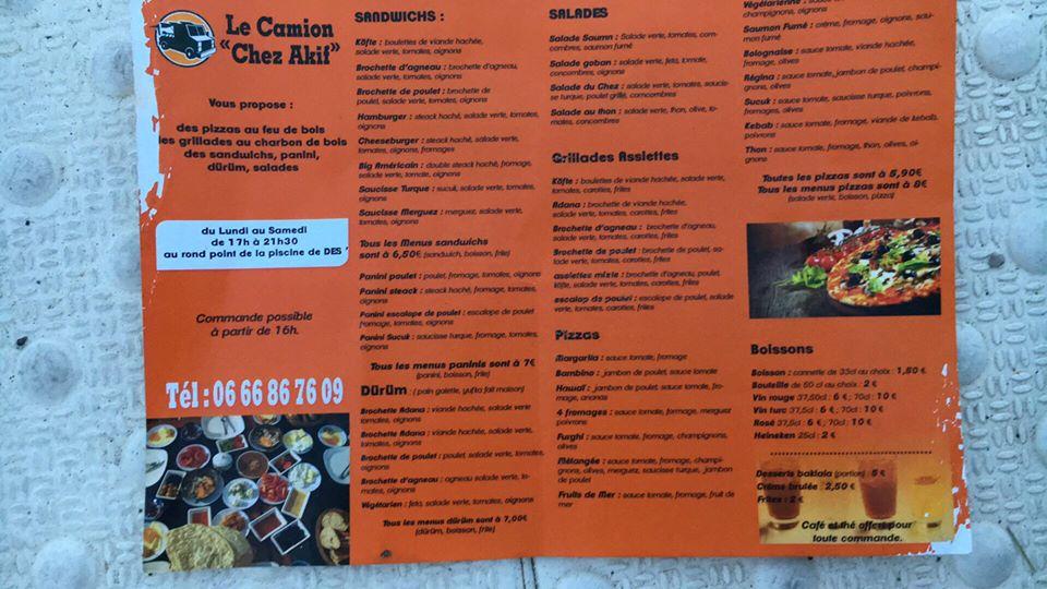 Menu au Le camion " Chez Akif " Delle restaurant, Delle
