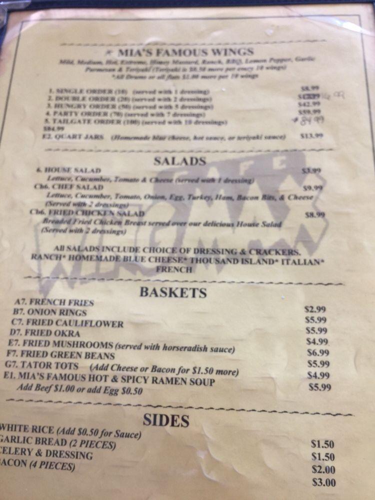 Menu at Cafe Wing Max, Hiram