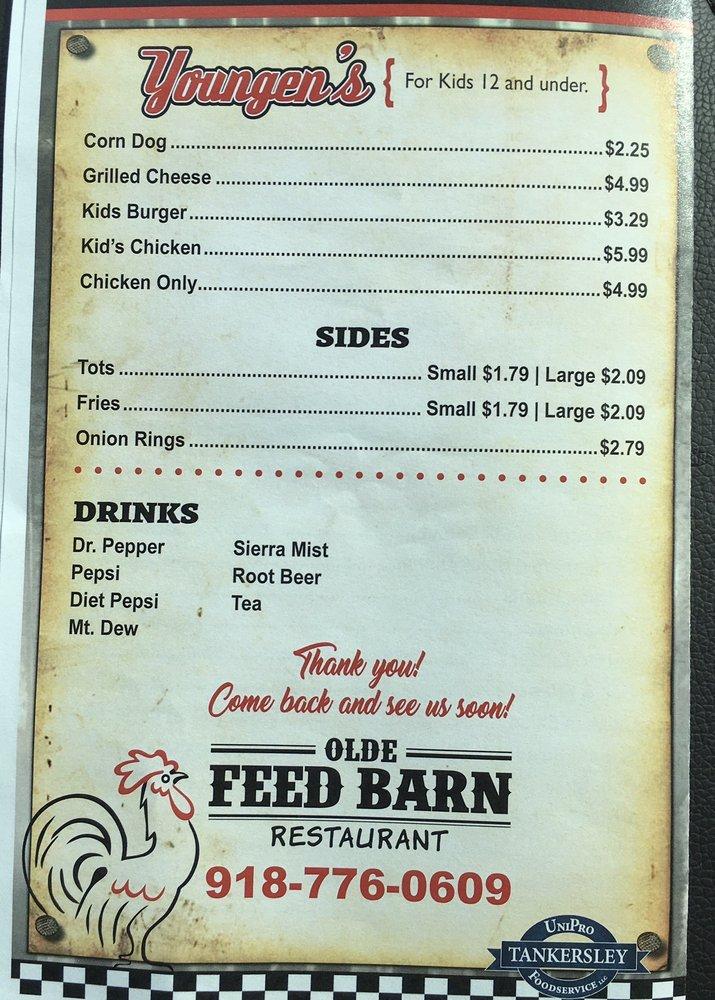 Menu at Olde Feed Barn, Sallisaw