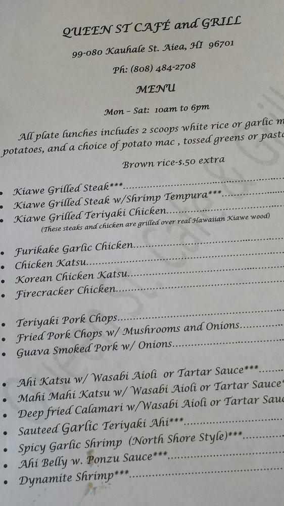 Menu at Queen Street Cafe & Grill, Aiea