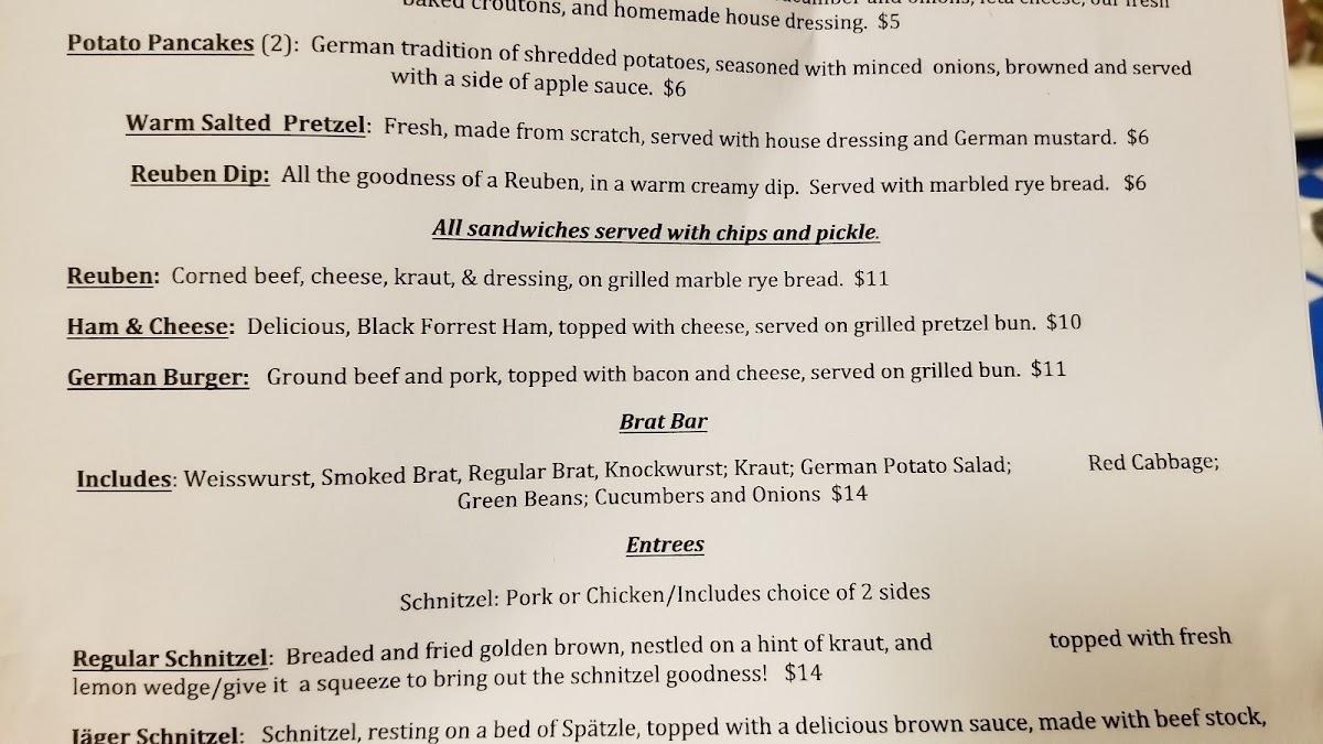 Menu at The German Table restaurant, Cole Camp