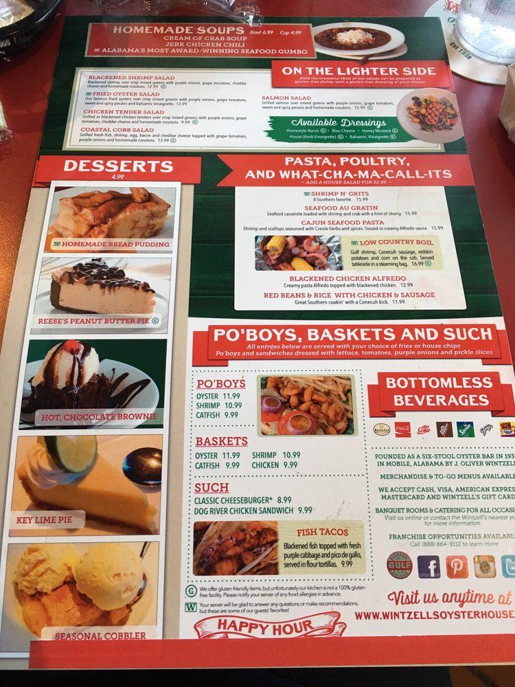 Menu at Wintzell's Oyster House restaurant, Mobile, 605 Dauphin St