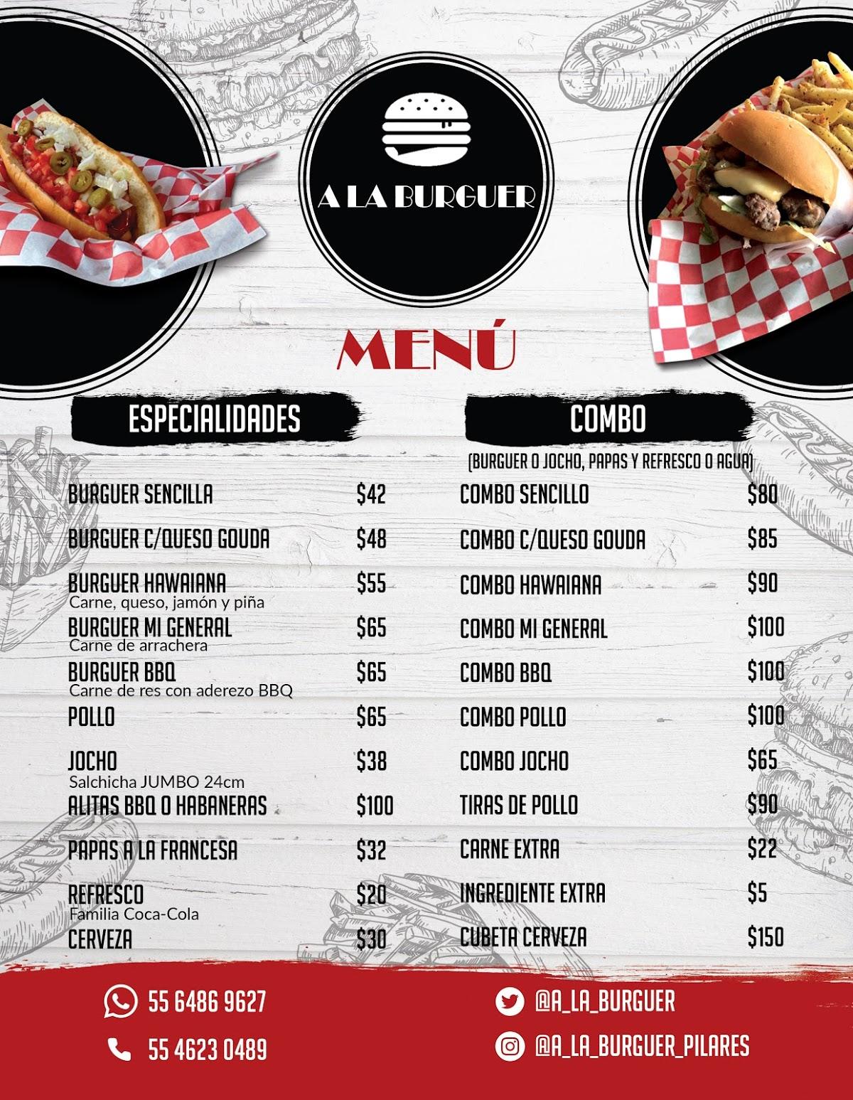 Carta del restaurante A la burguer, Naucalpan del Juárez, Pilares 5