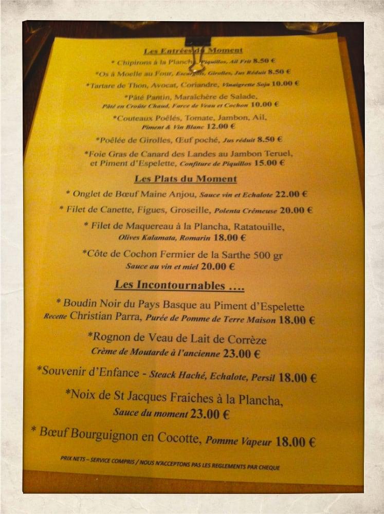Menu at Anne restaurant, Paris, 17 RUE DES LAVANDIERES SAINTE OPPORTUNE