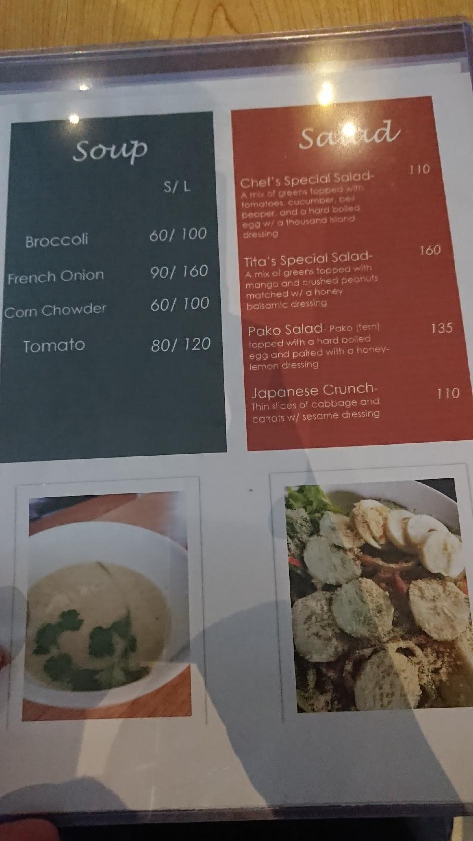 Menu at Coffee Cat cafe, Angeles