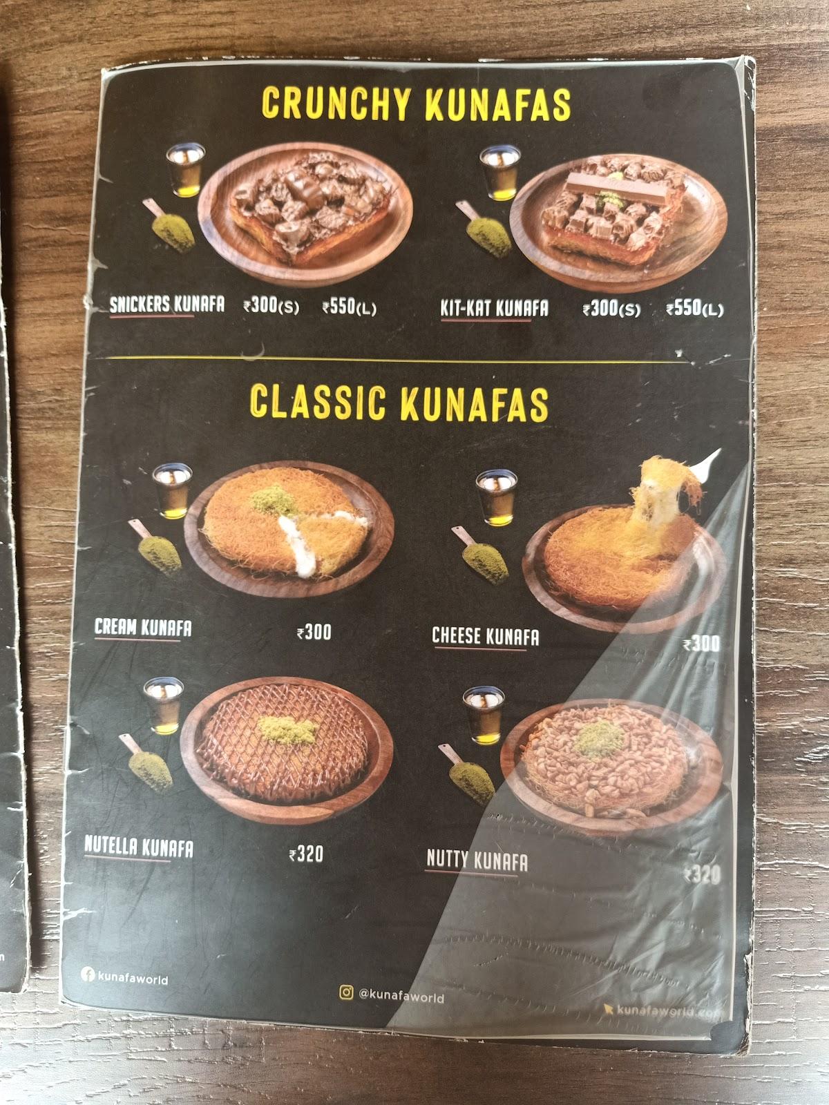 Menu at Kunafa World, Bengaluru, 39/1-2 Gold Mani