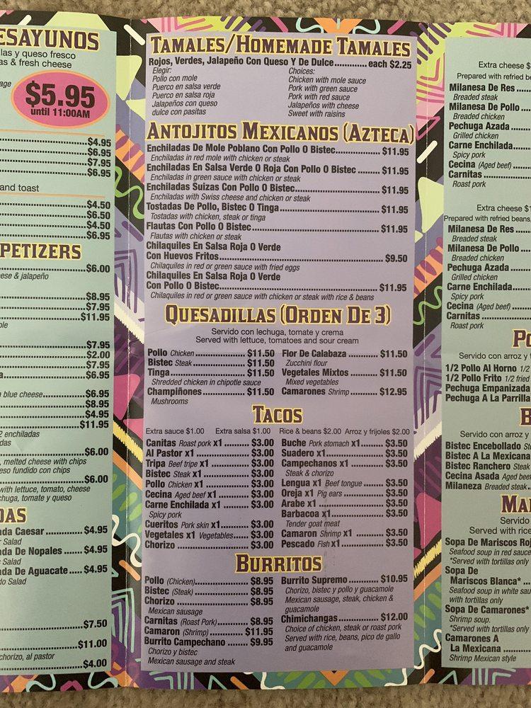 Menu at Mercado Azteca & Deli restaurant, Peekskill