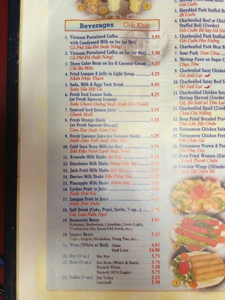 Menu at Minh Chau Restaurant, Calgary