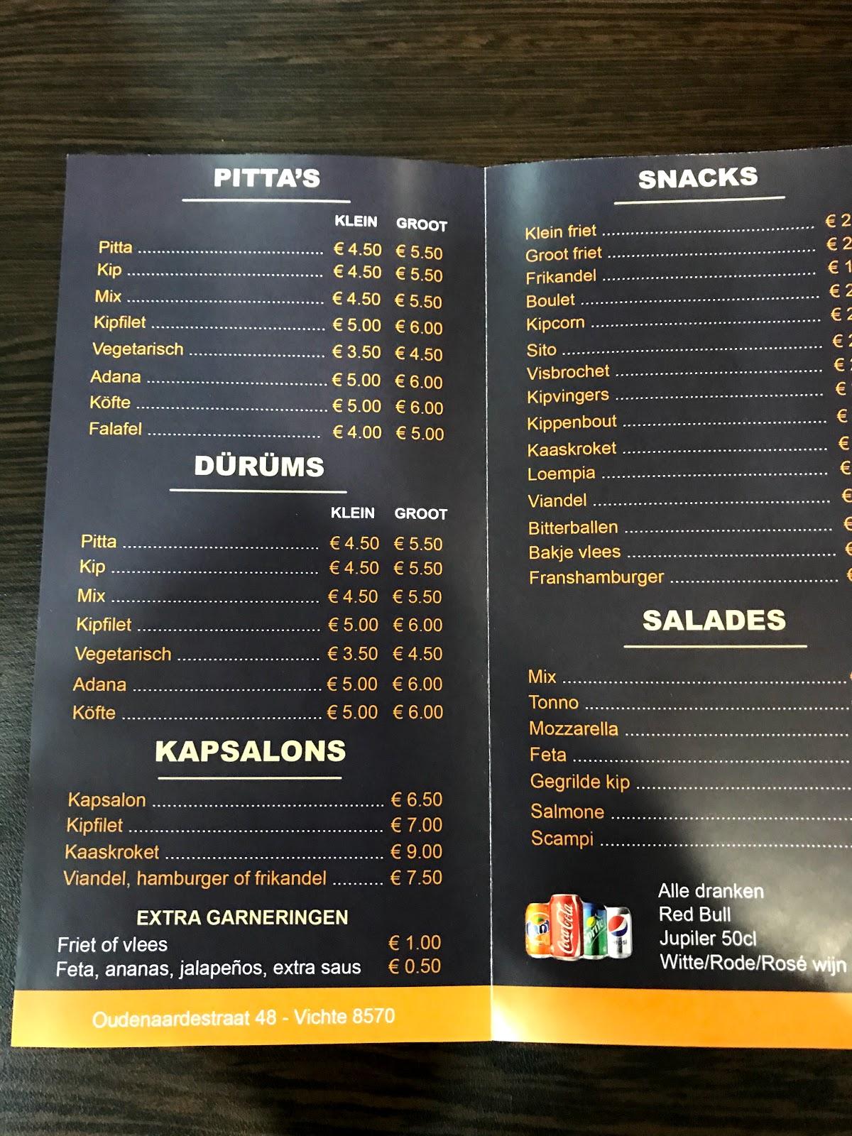 Menu at Pitta Shop Vichte, Anzegem