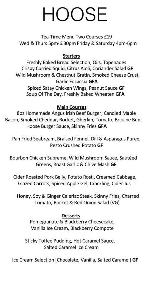 Menu at The Hoose Bistro restaurant, Belfast