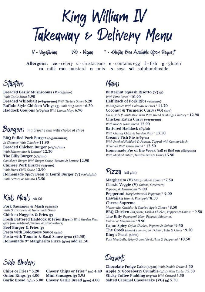Menu at The King William Ⅳ Pub, East Horsley
