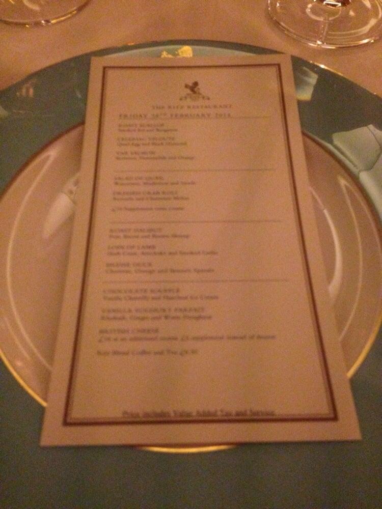 Menu at The Ritz Restaurant, London