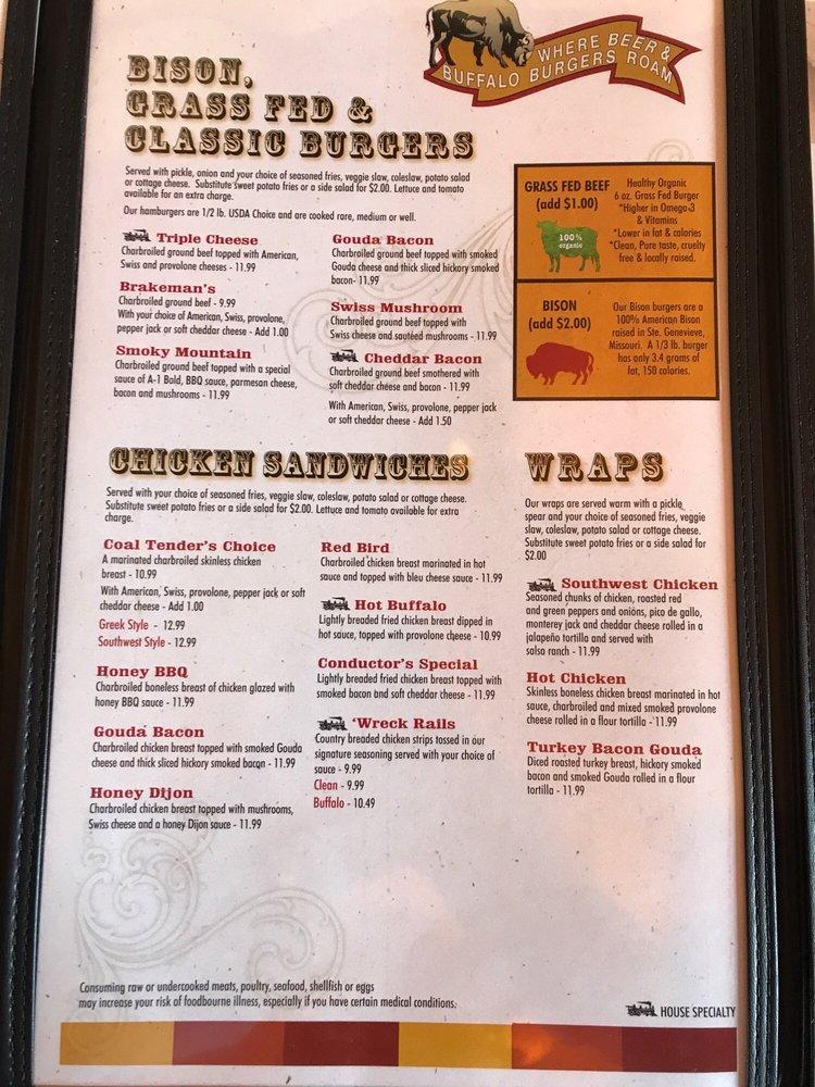 Menu at Trainwreck Saloon pub & bar, Rock Hill, Manchester Rd