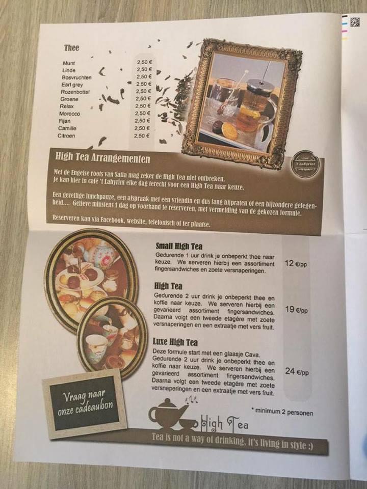 Menu at 't Labyrint, Paal