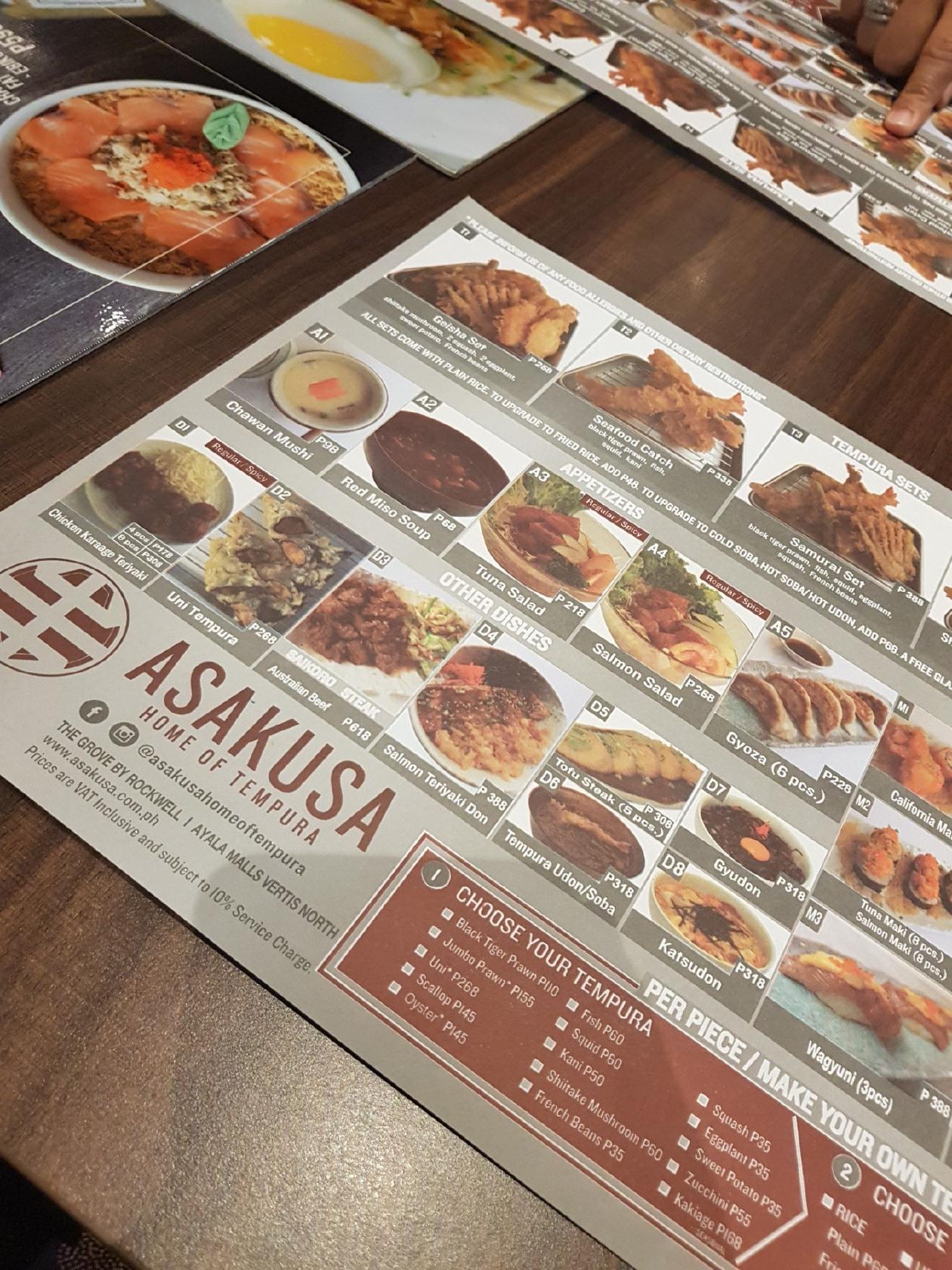 Menu at Asakusa: Home of Tempura restaurant, Quezon City, M22P+P7F
