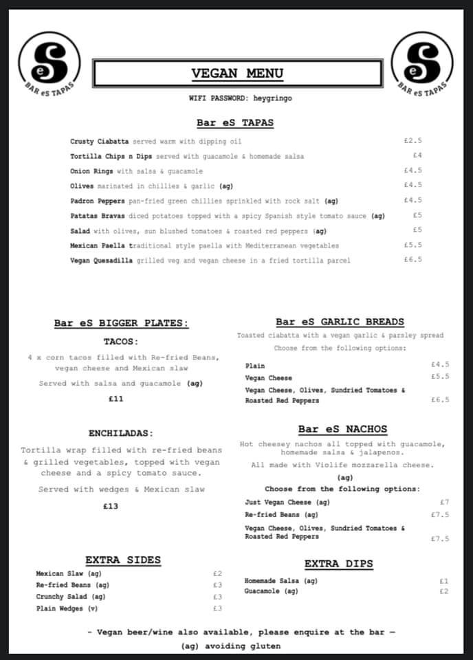 Menu at Bar eS Ambleside, Ambleside