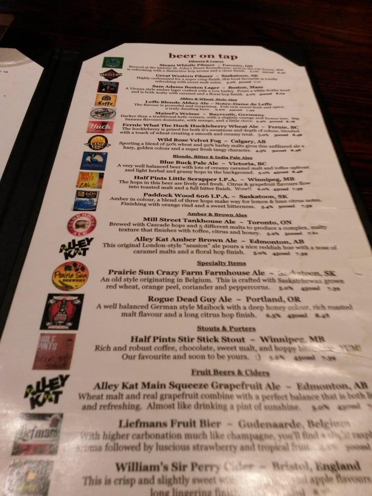 Menu at Beer Bros. Gastropub, Regina
