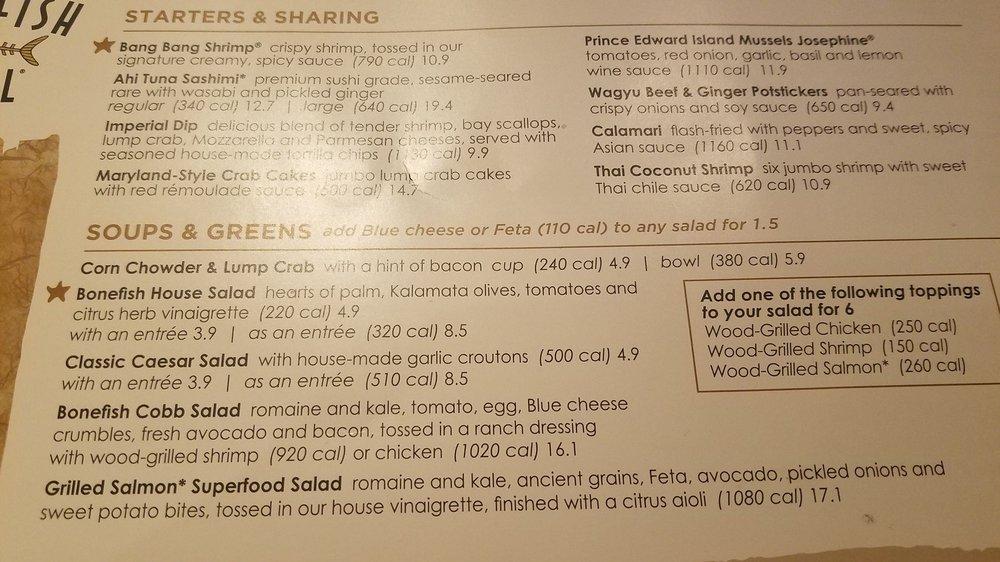 Menu at Bonefish Grill restaurant, Snellville, Scenic Hwy N #124
