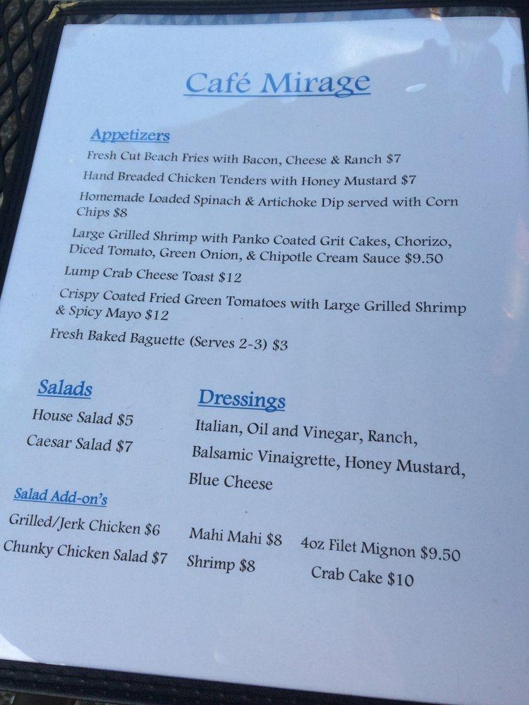 Menu at Cafe Mirage, Ocean City