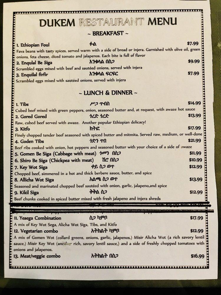 Menu at Dukem Restaurant and Market, Burien