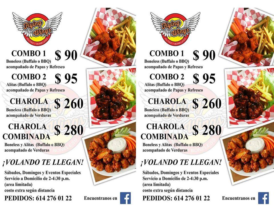 Menu at Flying WINGS restaurant, Chihuahua