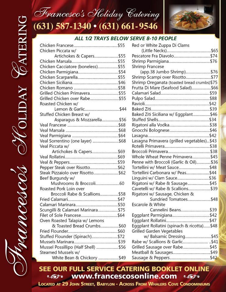 Menu at Francesco's pizzeria, Babylon